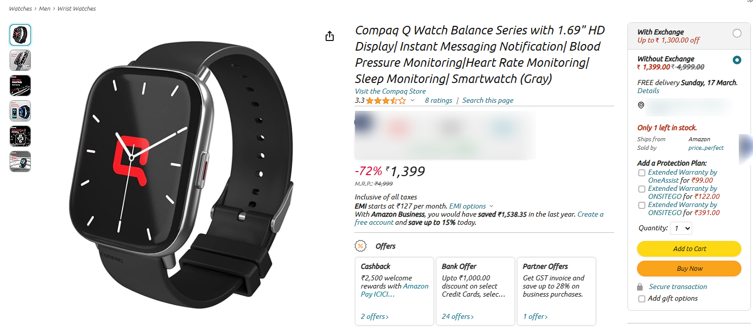 [Apply 50% Coupon] Compaq Q Watch Balance Series with 1.69" HD Display ...