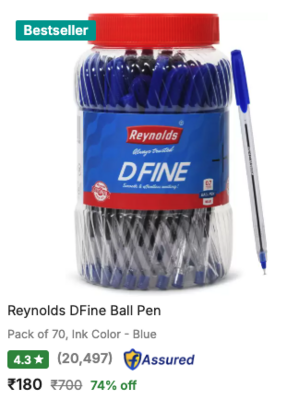 Reynolds DFine Ball Pen (Pack of 70, Ink Color - Blue) | DesiDime