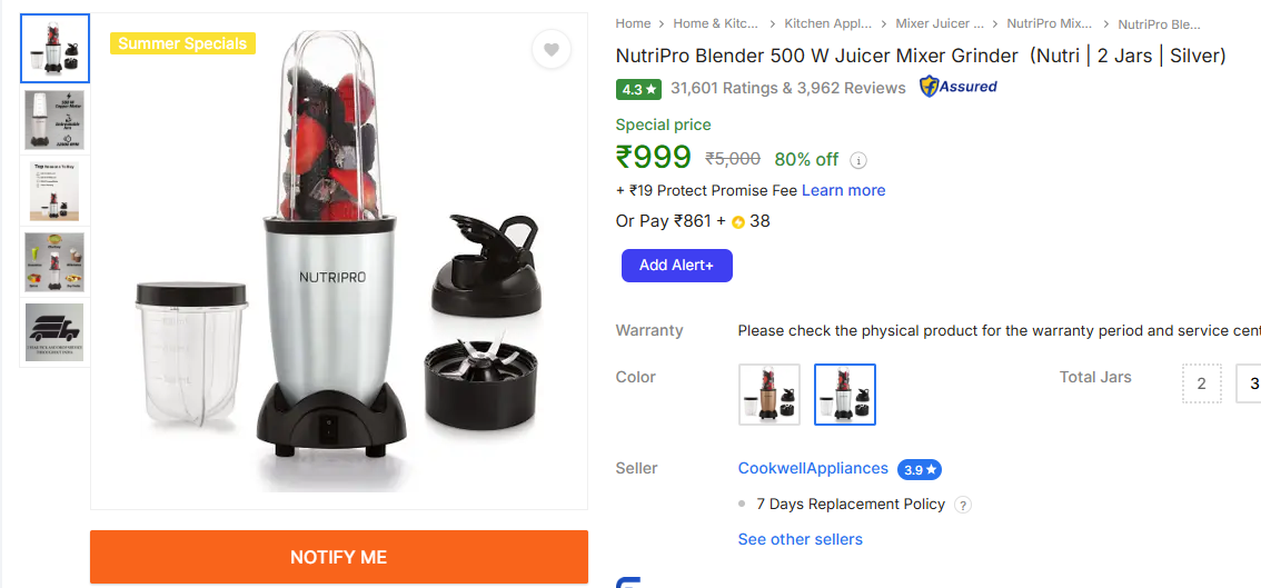 NutriPro Blender 500 W Juicer Mixer Grinder (Nutri | 2 Jars | Silver ...