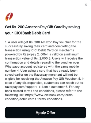 Razorpay × ICICI - Get Rs. 200 Amazon Pay Gift Card by Saving ICICI ...