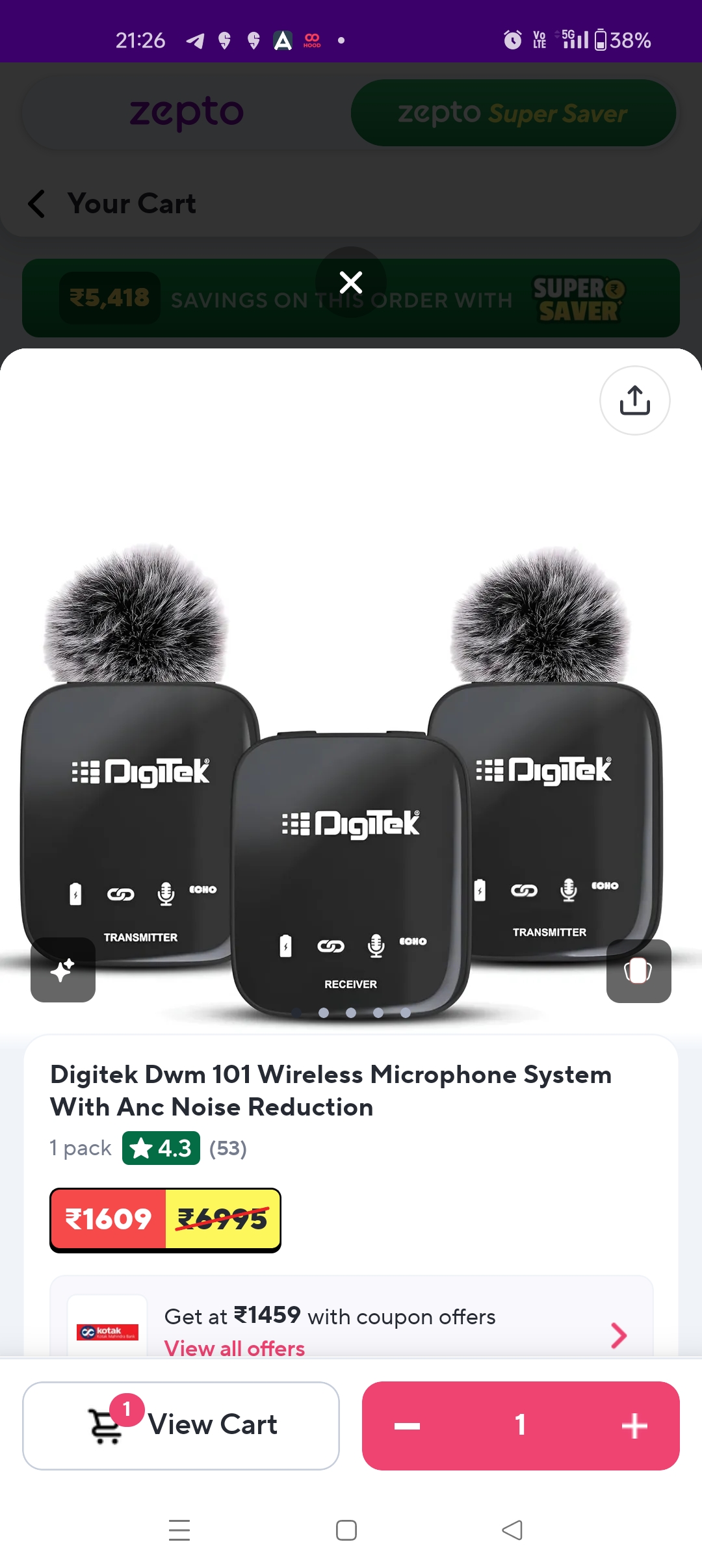 Digitek Dwm 101 Wireless Microphone System With Anc Noise Reduction ...