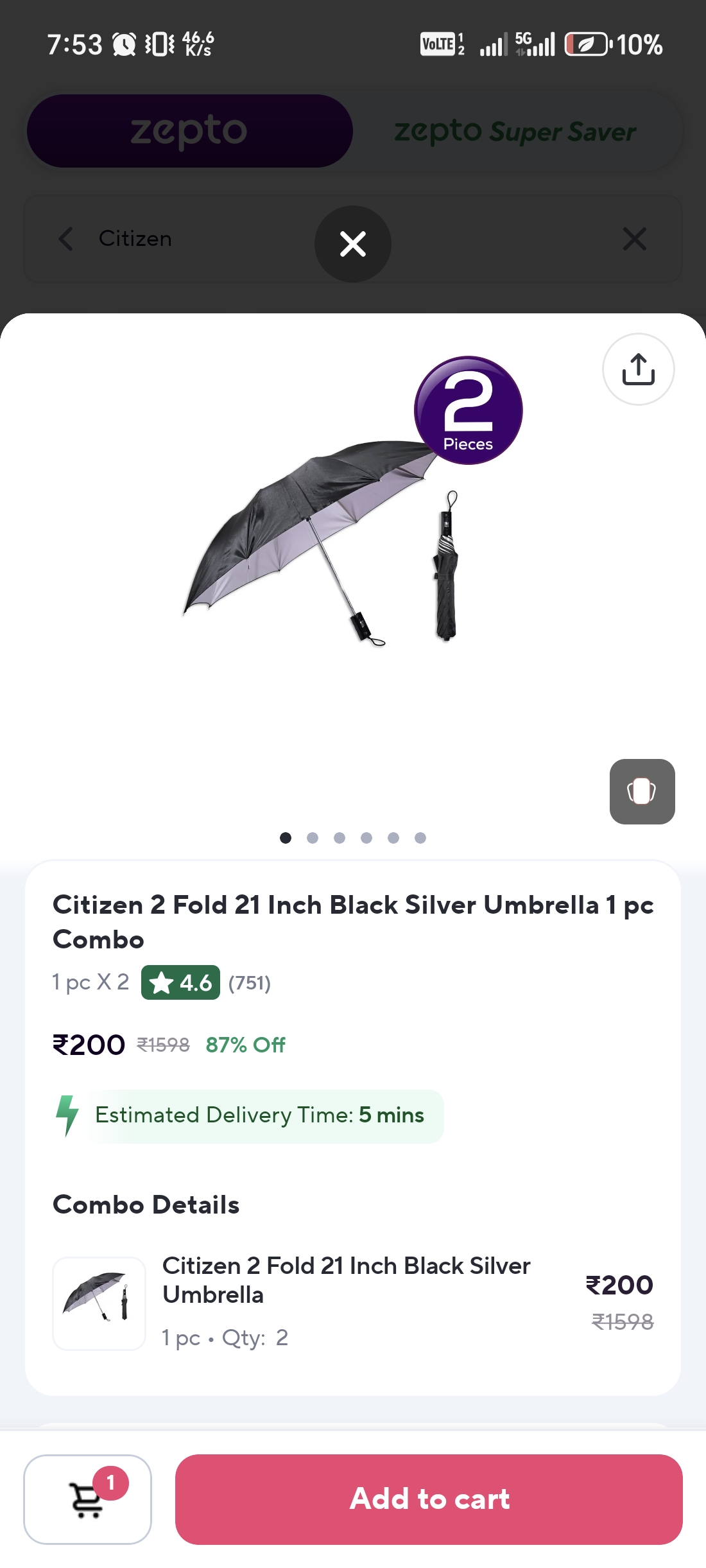 Zepto : Citizen Umbrella at 82% Off (Pack of 2) | DesiDime