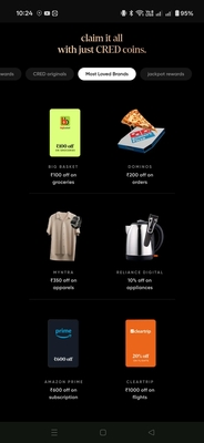 The CRED coin rush -> win freebies worth 100cr. Claim With coins on ...