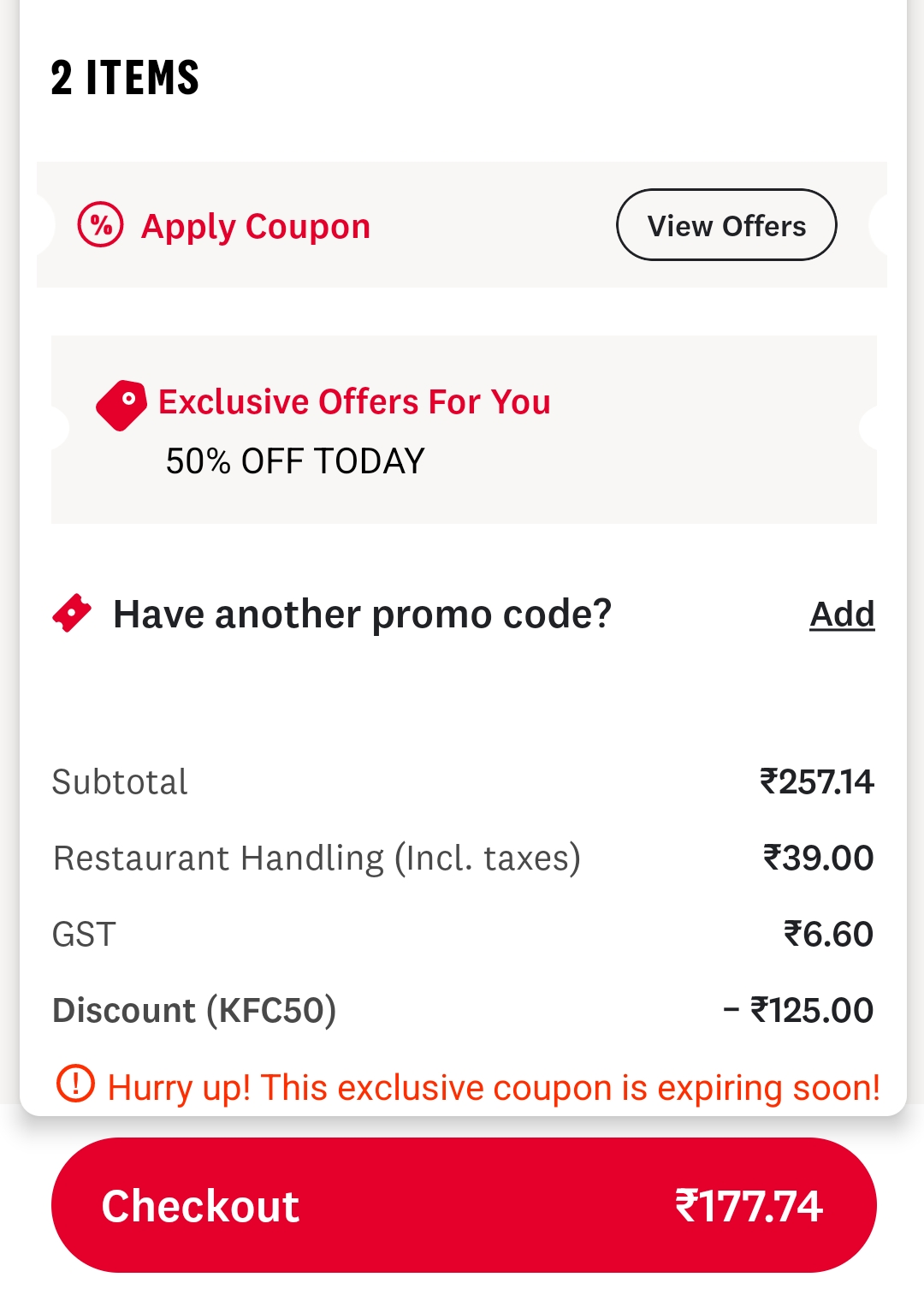 KFC Flat ₹125 off on Minimum order of ₹250 on Every Order (till 13th ...
