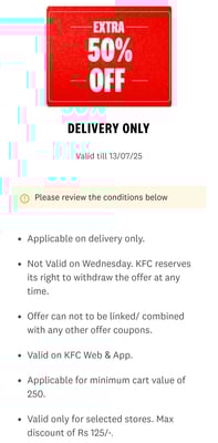 KFC Flat ₹125 off on Minimum order of ₹250 on Every Order (till 13th ...
