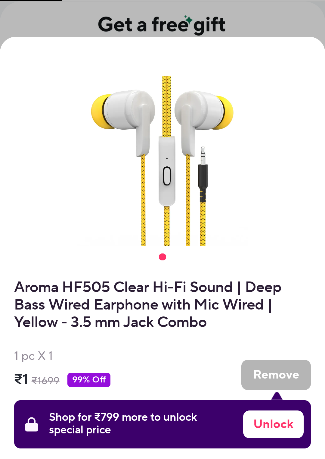 Zepto - Aroma HF505 Clear Hi-Fi Sound Wired Earphone @Rs 1 on MOV of Rs ...