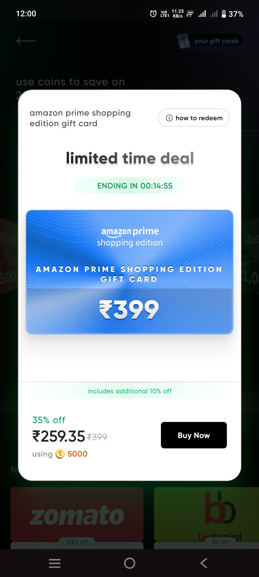 Cred X amazon prime gift card @ 35% discount | DesiDime