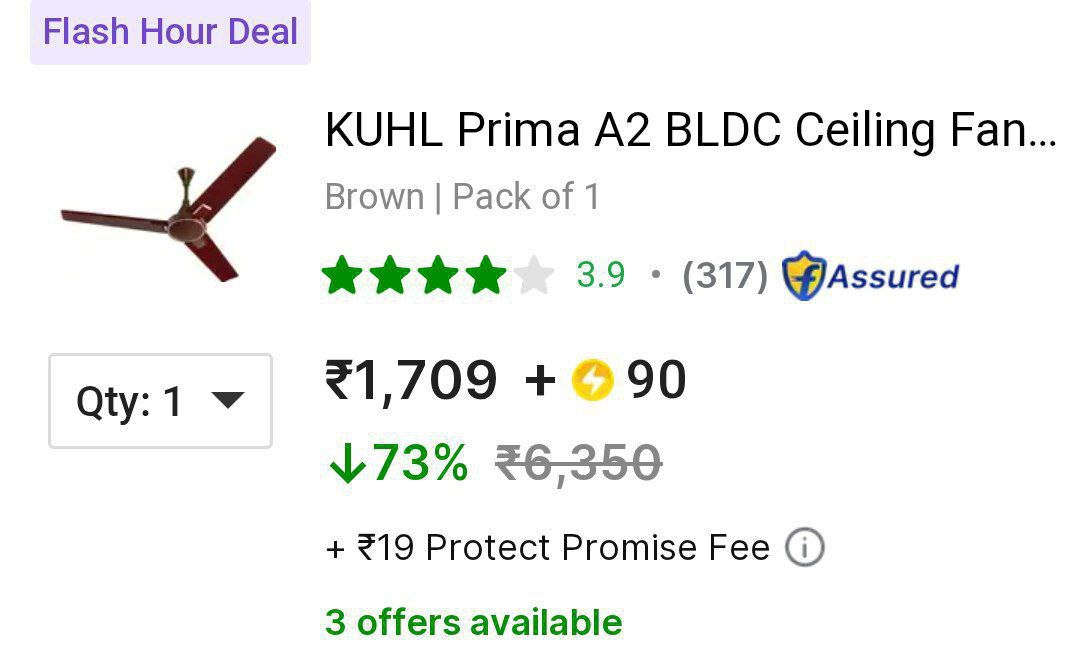 KUHL Prima A2 BLDC Ceiling Fan ₹1709 + 90 SC | DesiDime