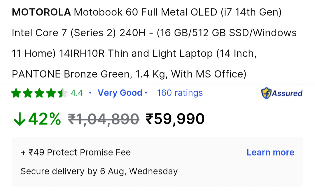 Motorola - Motobook 60 Full Metal OLED (15 14th Gen) Intel Core 5 ...