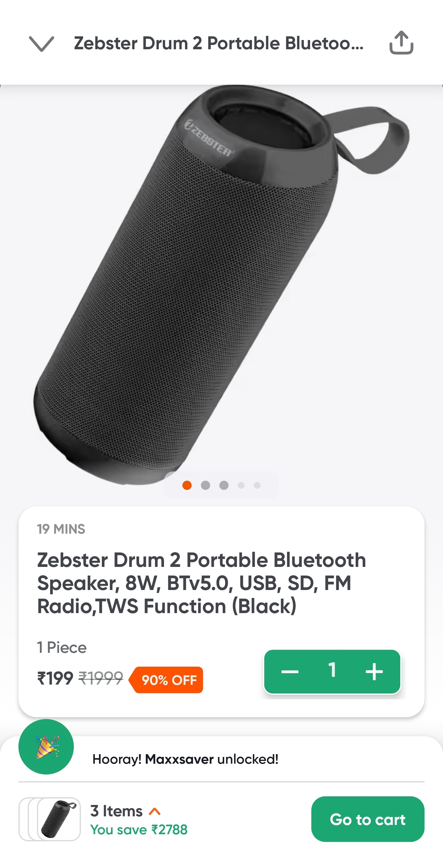 Zebster Drum 2 Portable Bluetooth Speaker, 8W, BTv5.0, USB, | DesiDime