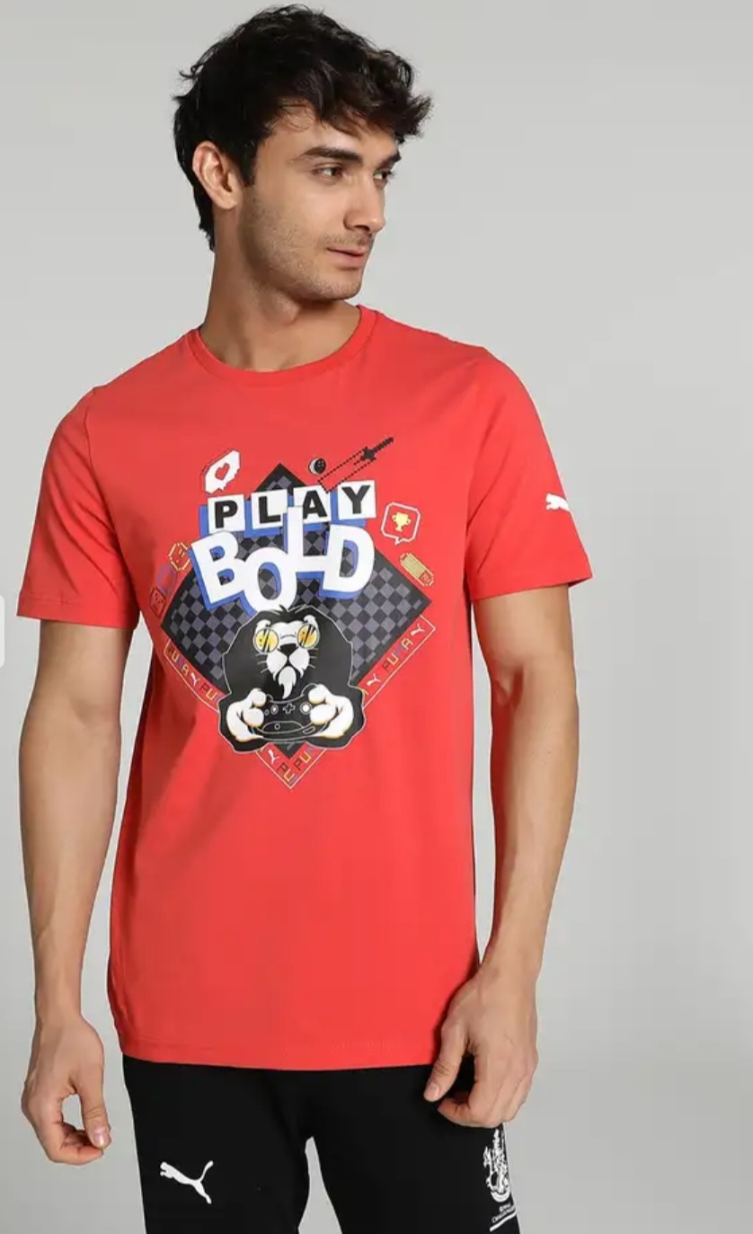 PUMA OFFICIAL RCB Men Red Graphic Printed Half Sleeves Round Neck ...
