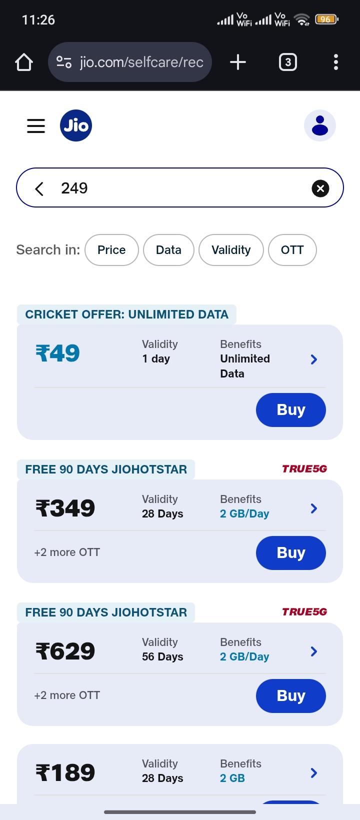 (Jio 249 plan gone )Jio discontinues All 1Gb/day plans Now starts only ...