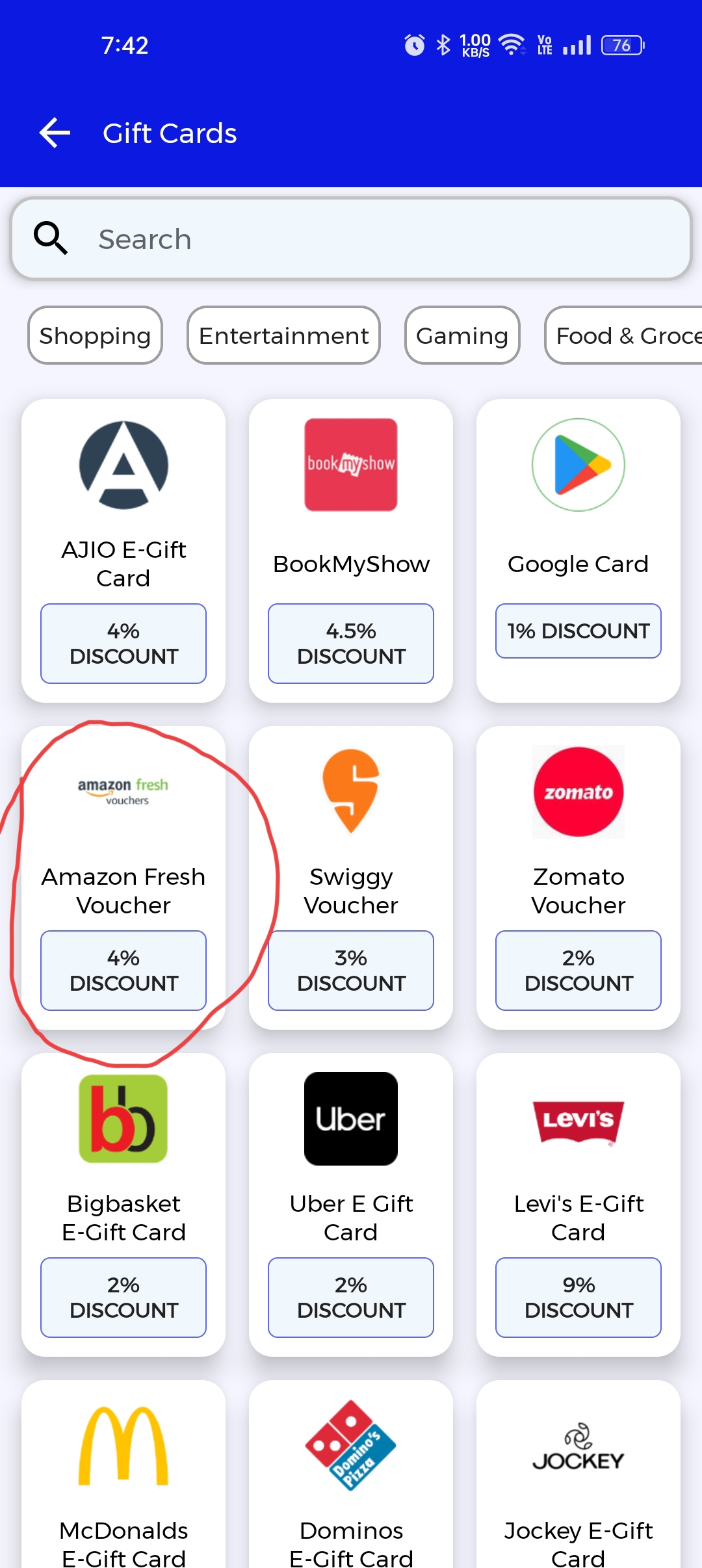 Get Amazon Fresh Gift Card at 4% discount | DesiDime