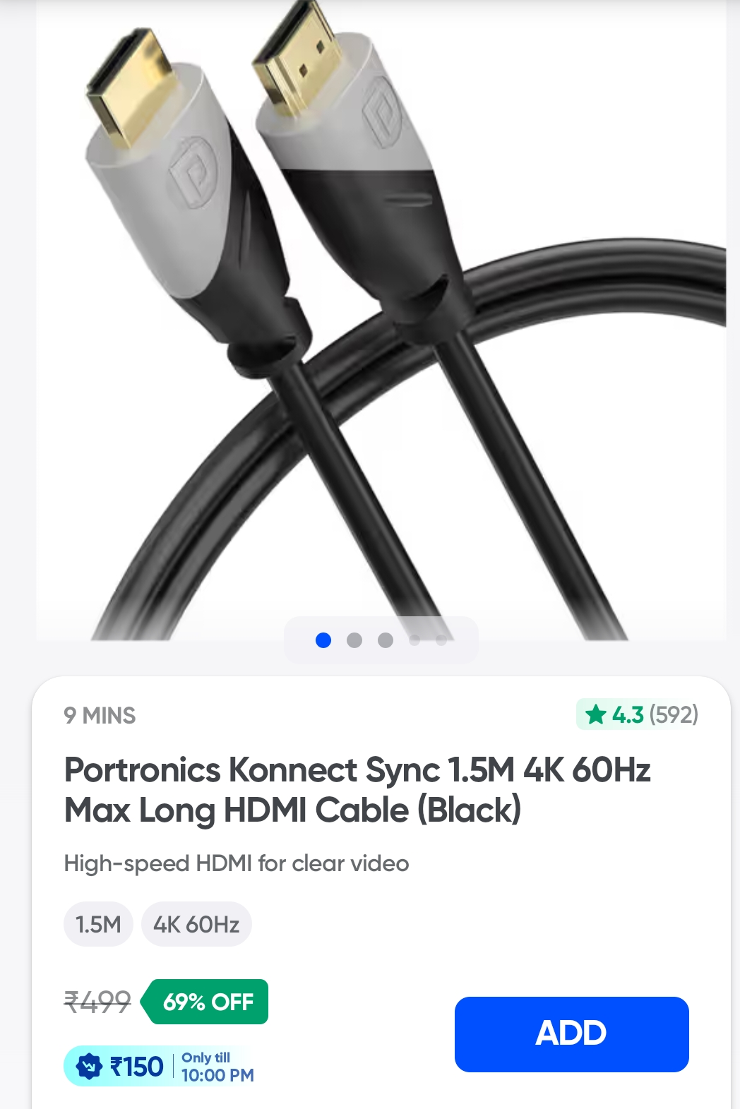 Portronics Konnect Sync 1.5M 4K 60Hz Max Long HDMI Cable (Black) | DesiDime