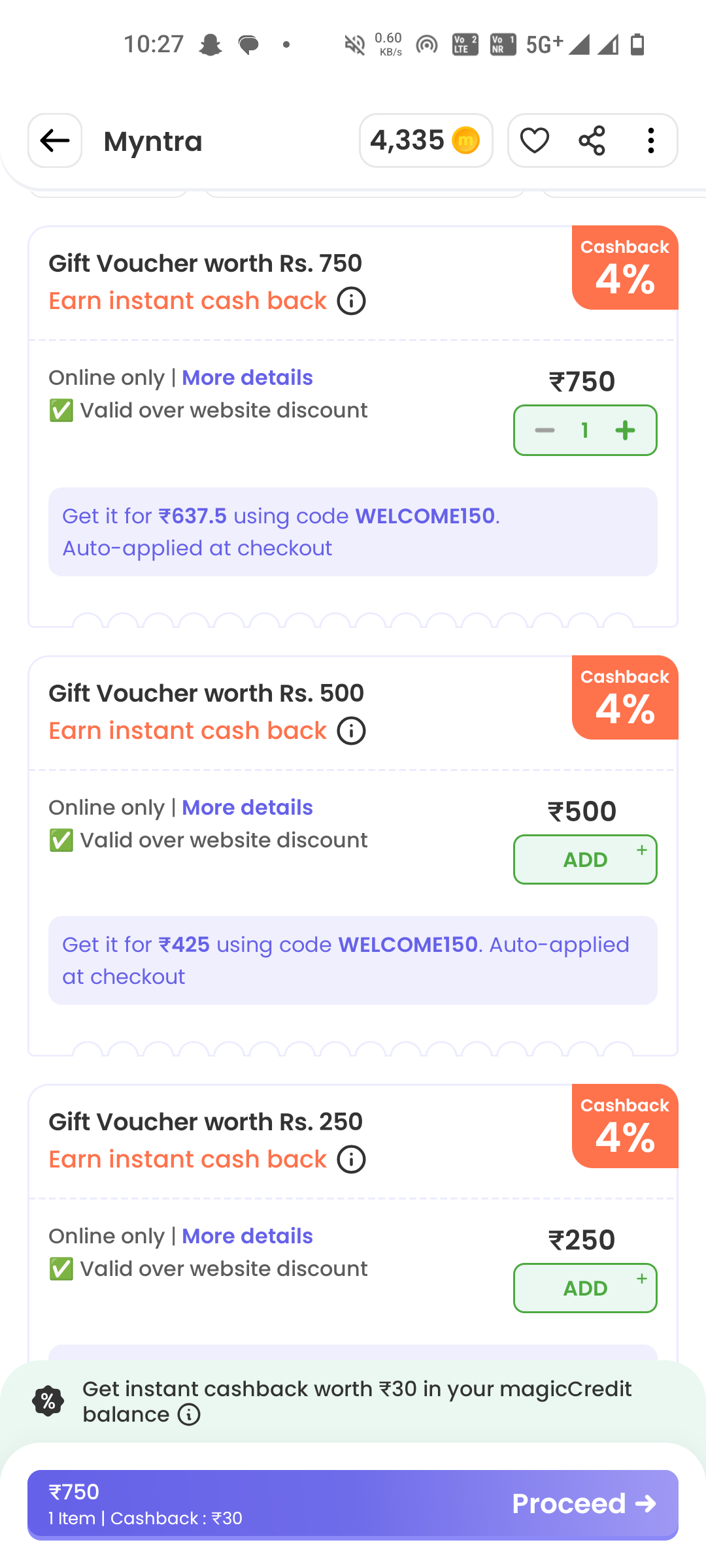 Magicpin : Myntra Gift Card worth Rs.750 at Rs.637 | DesiDime