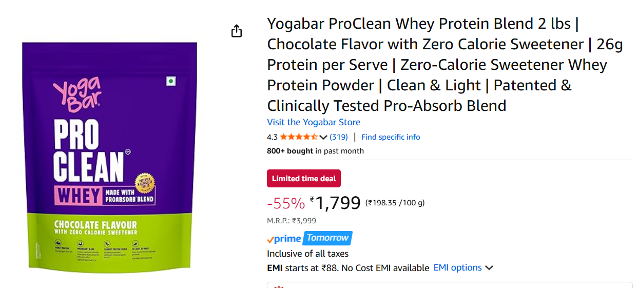 Yogabar ProClean Whey Protein Blend 2 lbs | Chocolate Flavor @ 1799 | DesiDime