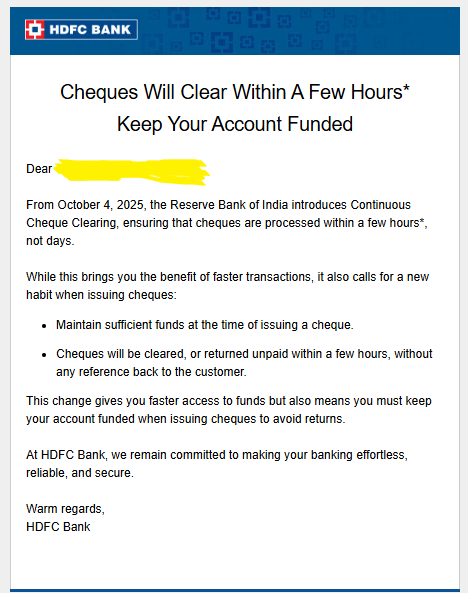 RBI Continuous Clearing for Cheque Starts October 4 | DesiDime