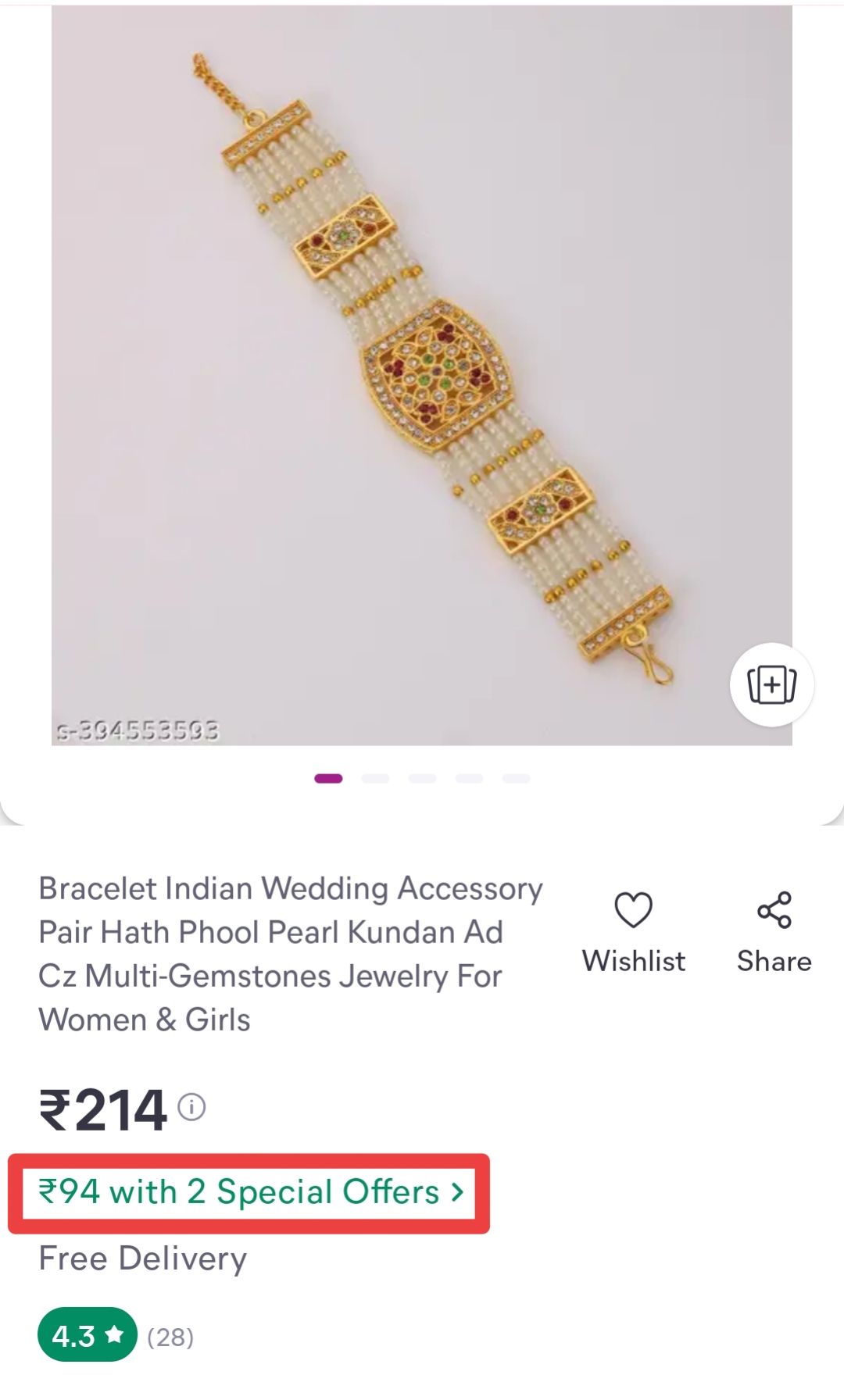 Bracelet Indian Wedding Accessory Pair Hath Phool Pearl Kundan Ad Cz Multi-Gemstones Jewelry For ...