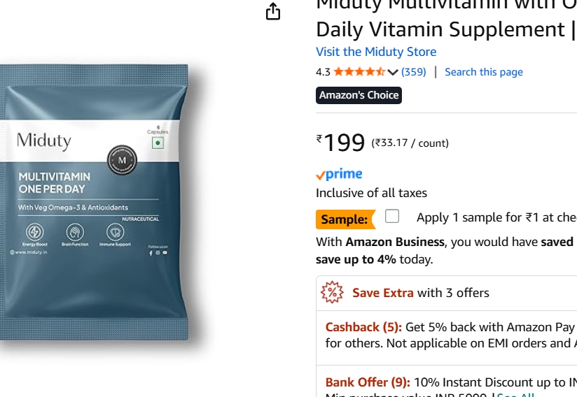 Sample--Miduty Multivitamin with Omega 3 for Men & Women | Daily ...