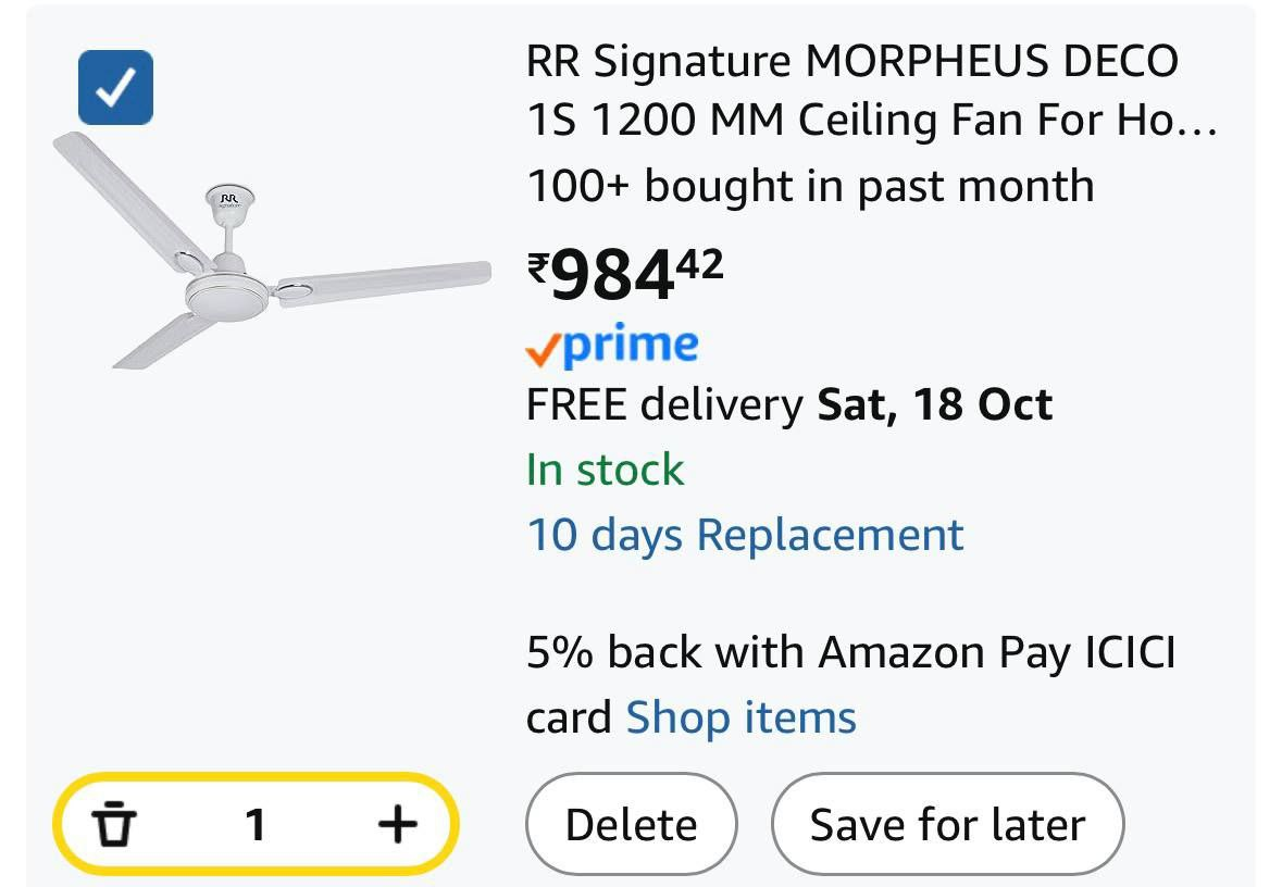 RR Signature MORPHEUS DECO 1S 1200 MM Ceiling Fan [White] | DesiDime