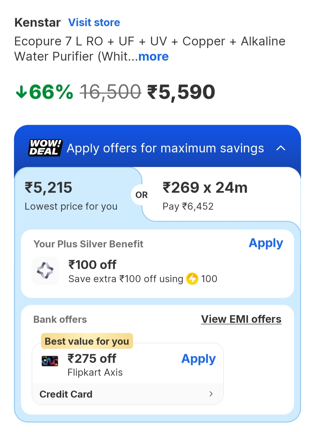 KENSTAR Ecopure 7 L RO + UF + UV + Copper + Alkaline Water Purifier ...