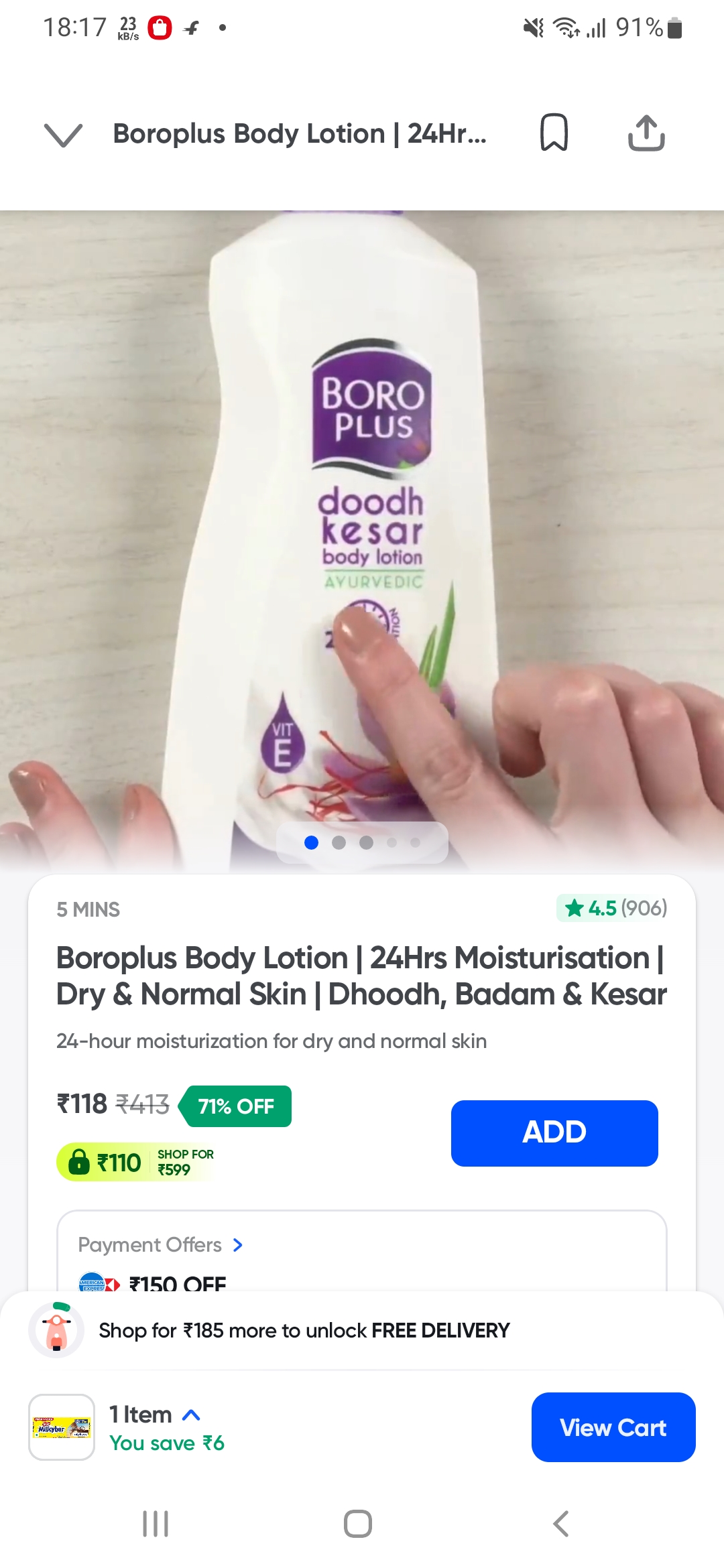 Instamart - Boroplus Body Lotion Dhoodh, Badam & Kesar 400 ml [Most ...