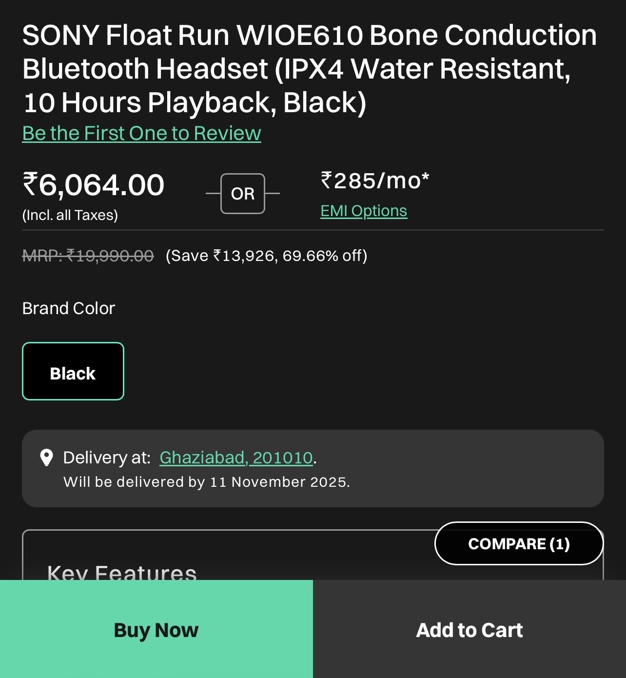 SONY Float Run WIOE610 Bone Conduction Bluetooth Headset (IPX4 Water ...