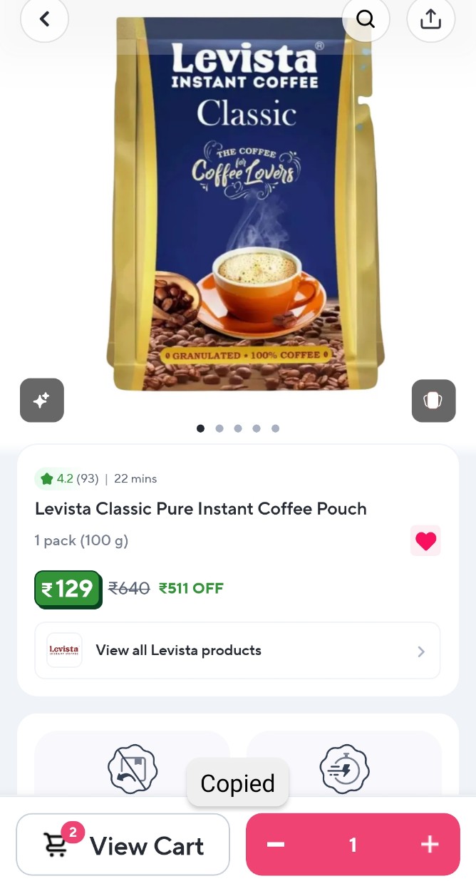 Levista Classic Pure Instant Coffee Pouch 100gms | DesiDime