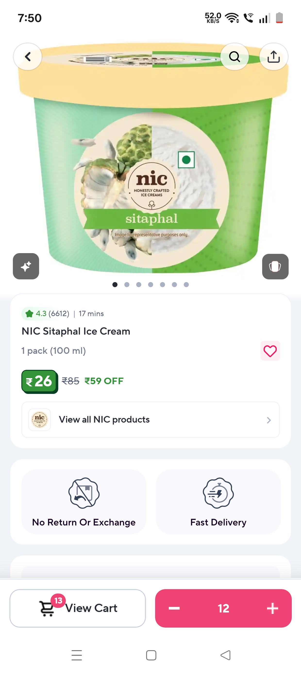 Zepto - NIC Sitaphal Ice Cream (1 pack, 100 ml) (many Flavours also ...