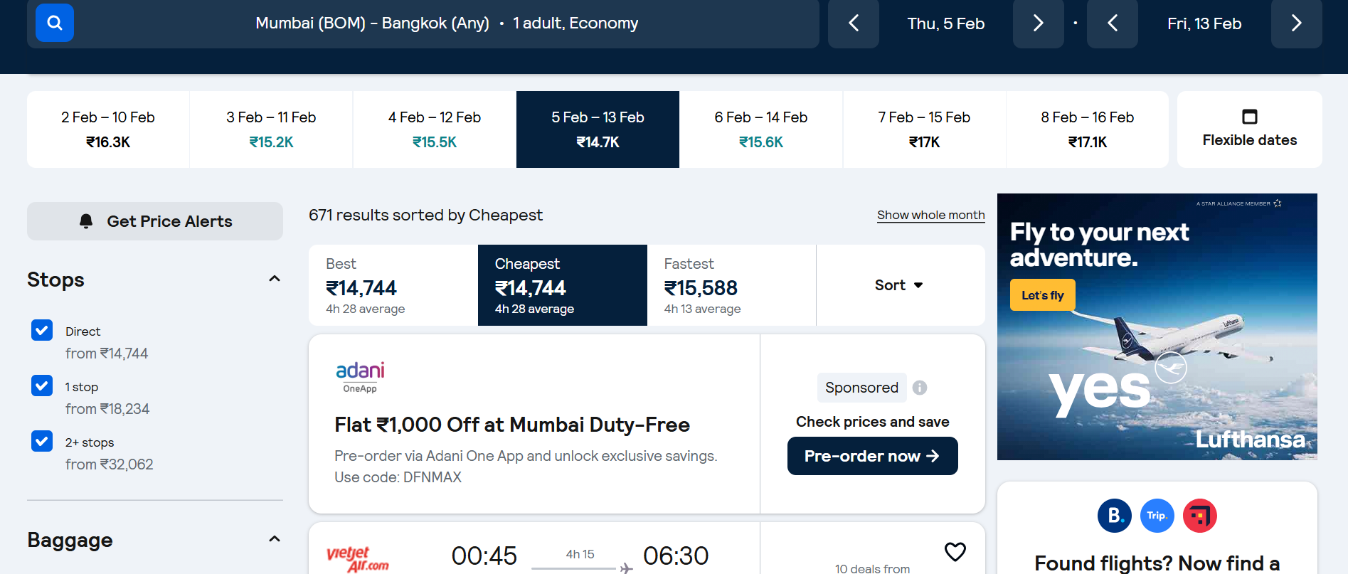 Skyscanner - Cheapest Return Flight Starting from Bom to Bangkok ...