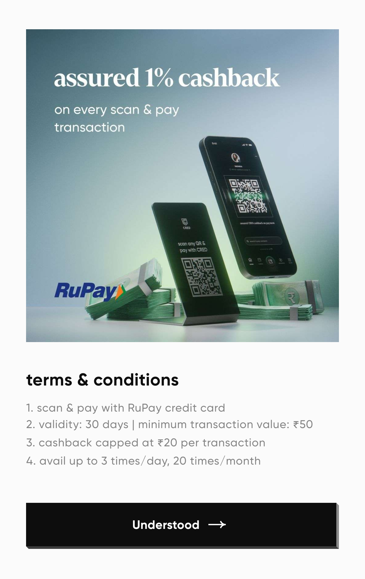 Cred : Get assured 1% cashback on every scan and pay transaction with ...