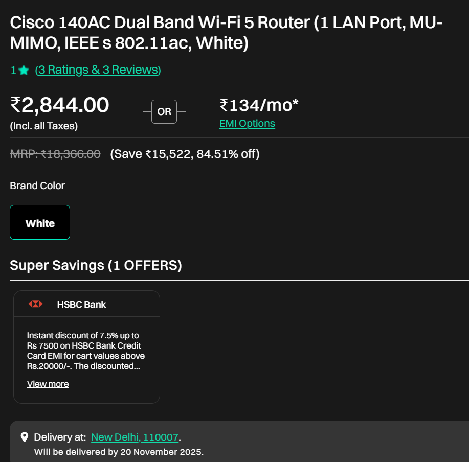 Cisco 140AC Dual Band Wi-Fi 5 Router (1 LAN Port, MU-MIMO, IEEE s 802 ...