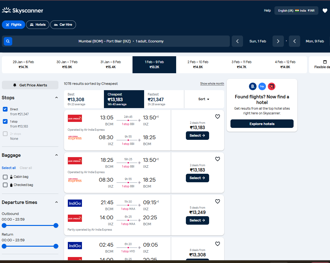 Skyscanner Cheapest Return Flight from BOM to Port Blair Starting from ...