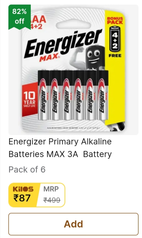 Kilos : Energizer Primary Alkaline Batteries MAX 3A Battery | DesiDime