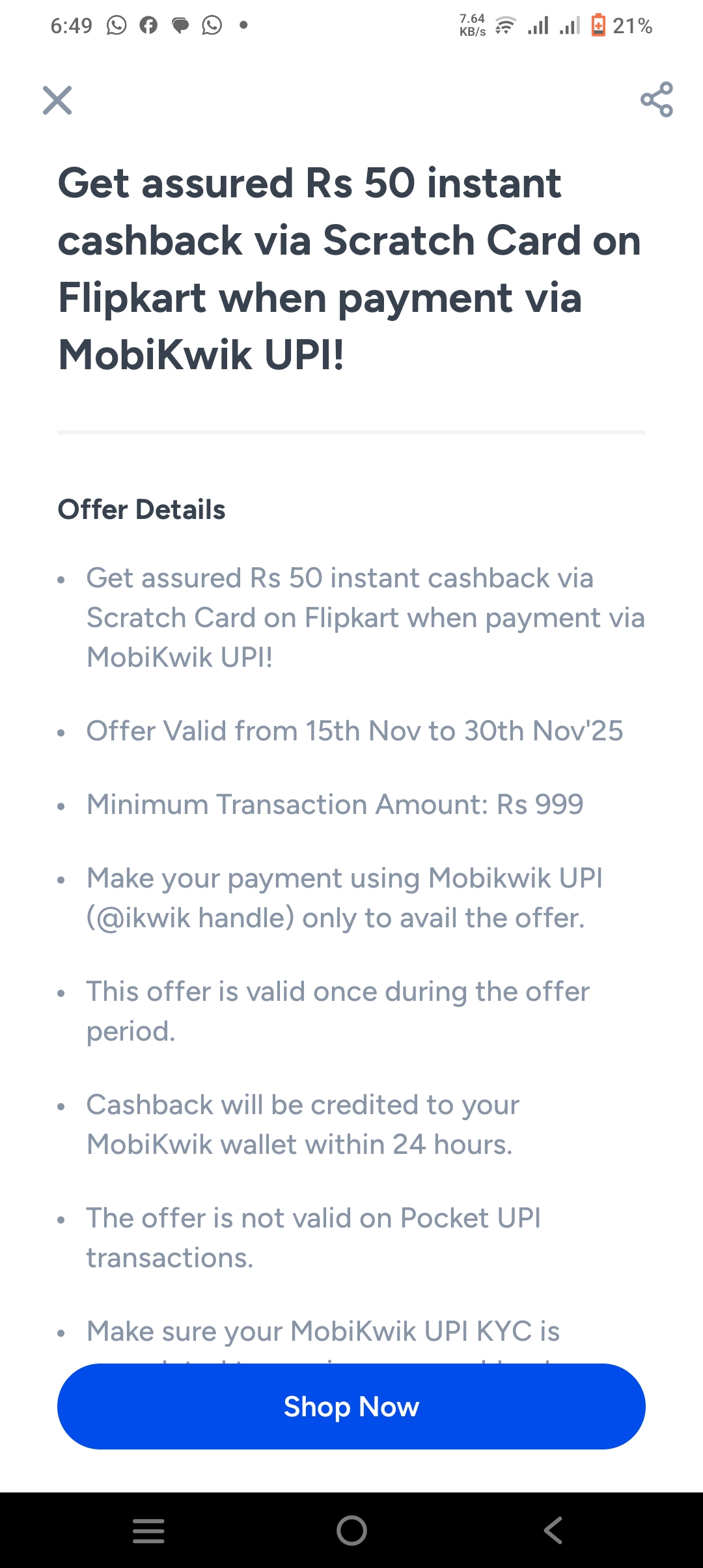 Flipkart X Mobikwik UPI : Pay 999 Credit Card Bill And Get 50 Cashback ...