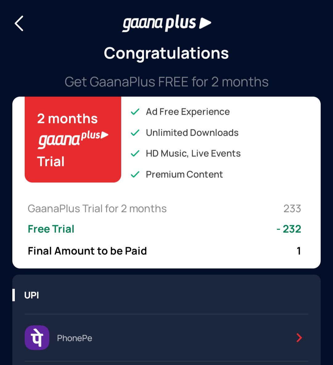 Gaana Plus 2 Months Subscription at just ₹1: Generic Coupon (New User ...