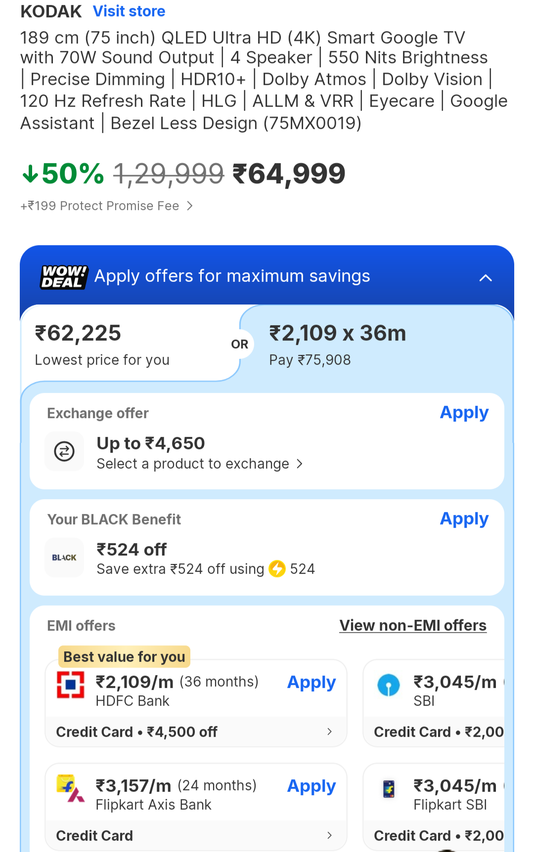 [New Launch] KODAK MotionX 139 cm (55 inch) QLED Ultra HD (4K) Smart ...