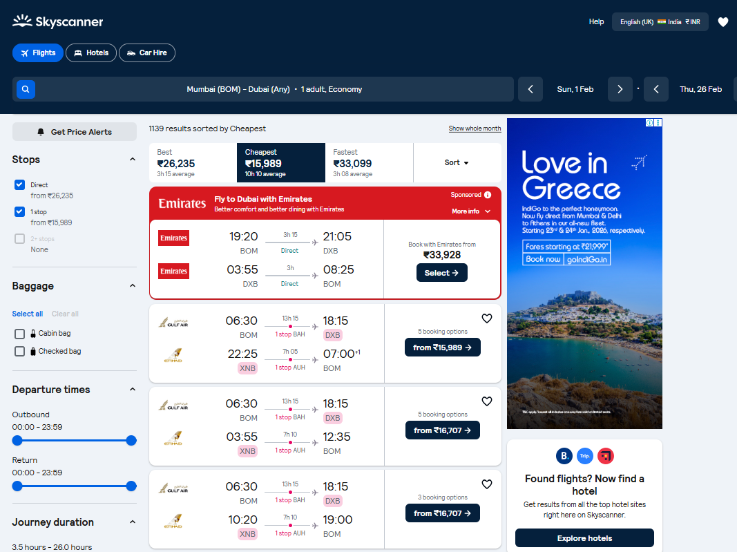 Skyscanner Cheapest Return Flights from BOM to Dubai Starting From Rs ...