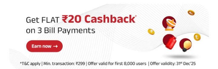 ABCD: Rs. 20 Cashback on paying any bill amount of ₹299 three times. [CC Bill working] | DesiDime