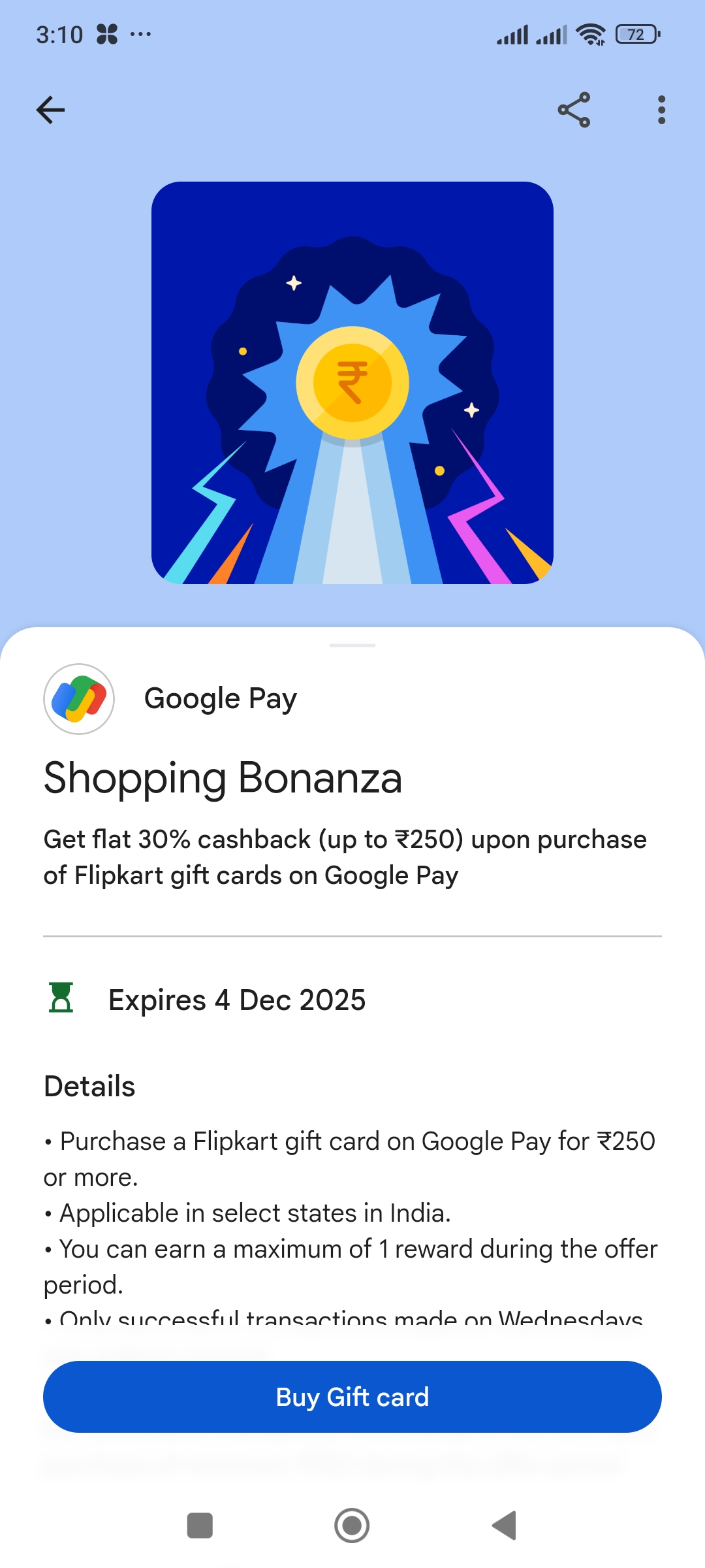 Gpay Shopping Bonanza - Get Flat 30% Cashback on buying Flipkart Gift ...