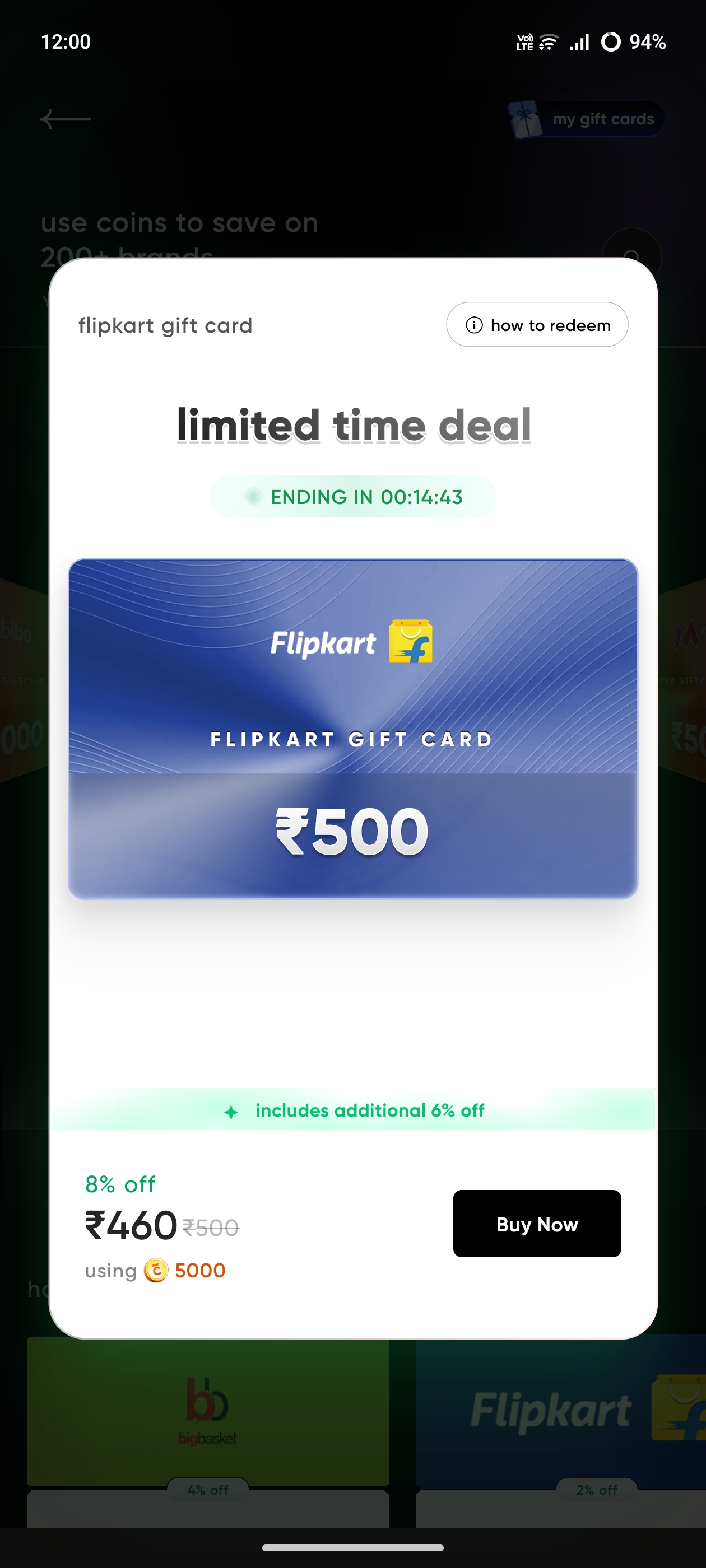 CRED - Flipkart Gift Card of 500 Rs at 8% off | Desidime