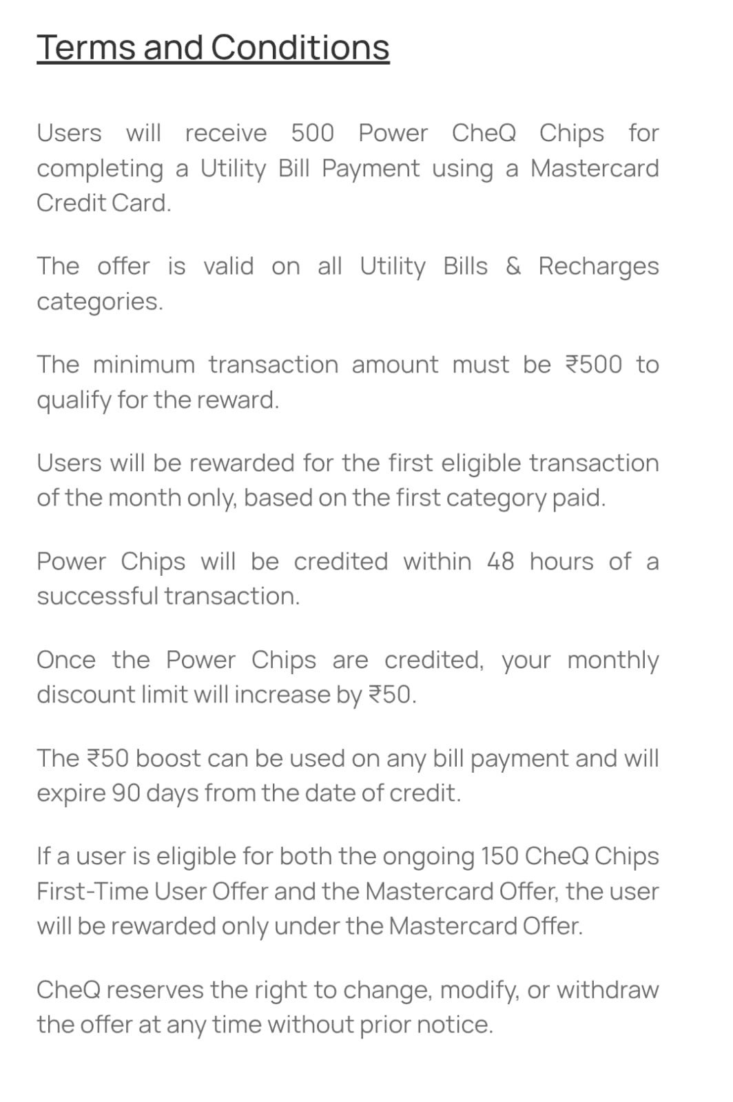 CheQ App: Earn 500 Power chips with Mastercard | Valid on all Utility ...