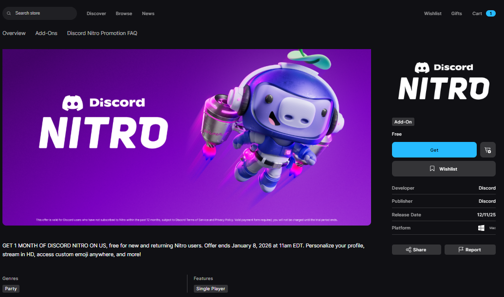 EPICGames:- Free 1 MONTH OF DISCORD NITRO | DesiDime
