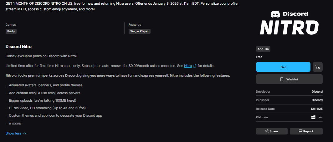 EPICGames:- Free 1 MONTH OF DISCORD NITRO | DesiDime