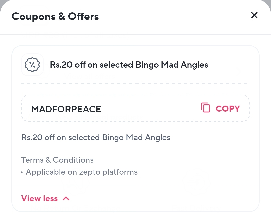 Zepto : Rs.20 off on selected Bingo Mad Angles | DesiDime