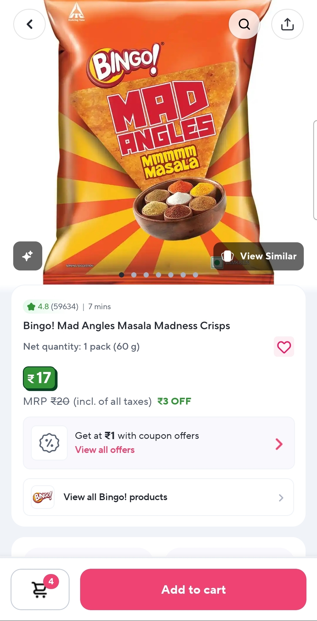 Zepto : Rs.20 off on selected Bingo Mad Angles | DesiDime