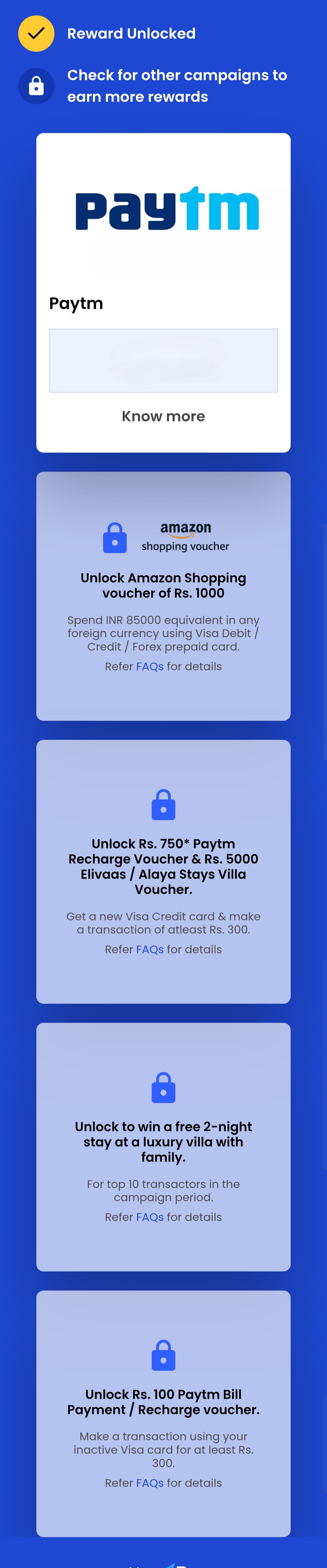 (Reminder to Redeem) Visa Rewards ₹100-₹750 bill payment, recharge ...