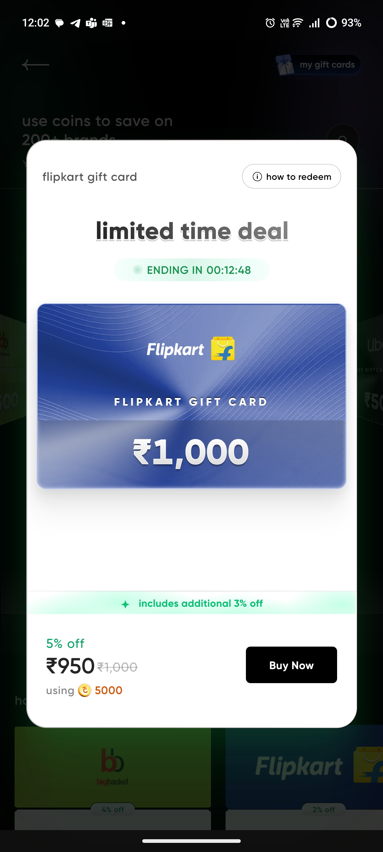 CRED - Flipkart Gift Card of 1000 Rs at 5% Off | Desidime
