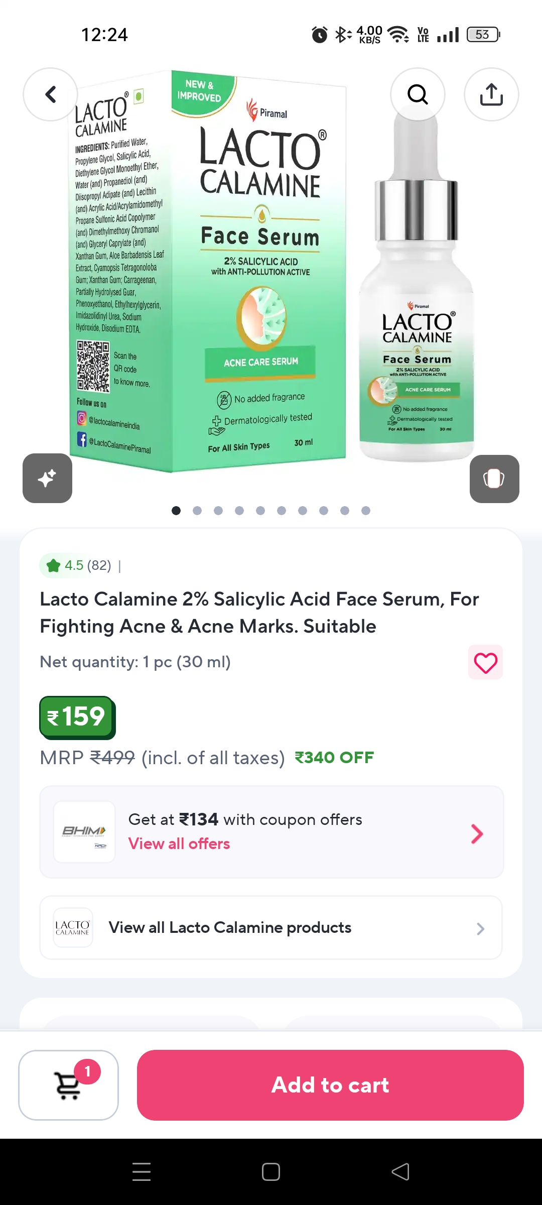 Lacto Calamine 2% Salicylic Acid Face Serum, For Fighting Acne & Acne ...