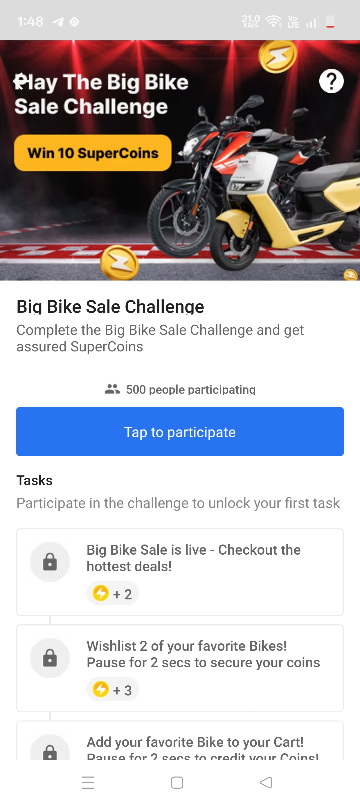 Big Bike Sale Challenge win 10 Supercoins | Desidime